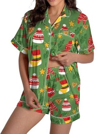 Generic Pyjama de Noël pour femme - Court - Pyjama de Noël pour femme - Manches courtes - Avec boutonnière - Deux pièces - Confortable - Vêtement de maison - 