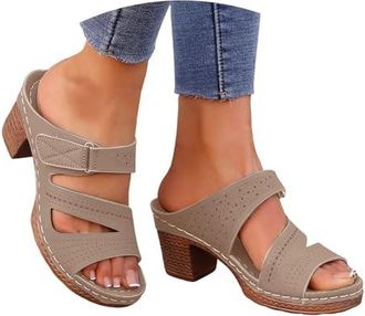 Generic Sandales compens&eacute;es pour femme 2026, talons carr&eacute;s &eacute;pais &agrave; bout ouvert et sangle r&eacute;glable - Sandales orthop&eacute;diques avec soutien de la vo&ucirc;te plantaire 
