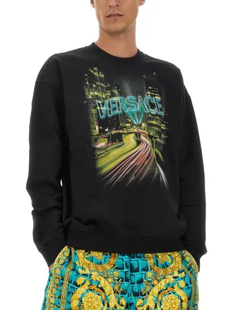 Versace Logo-Embroidered Cotton Sweatshirt - Black