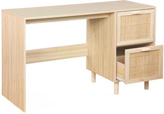 Sweeek Bureau décor bois et cannage - Camargue - 120cm. 2 tiroirs