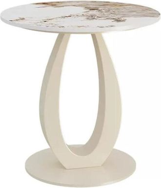 Generic 45/50cm Durchmesser runder Marmorplatte Couch Beistelltisch mit Kohlenstoffstahlgestell Beine Marmoroptik Wohnzimmer minimalistisches Design Weißer Na