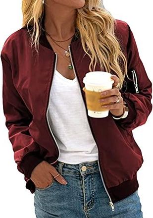 Minetom Femme Veste Motard Blouson Printemps Automne Léger Bombers Jacket Sweatshirt Sport Vintage Outwear Zippé Court Jacket A Rouge XXL