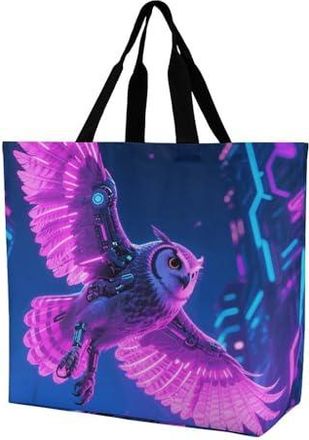 Generic Cyber Owl Sac Cabas R&eacute;utilisable Tote Bag L&eacute;ger Sac Fourre Tout Pour Universit&eacute; Plage Travail