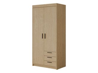 Mirjan24 Kleiderschrank Elena 2D3S mit 3 Schubladen, Dreht&uuml;renschrank mit Kleiderstange und 5 Einlegeb&ouml;den, Schrank f&uuml;r Schlafzimmer oder Flur (Ge&ouml;lte Eiche, O