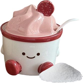 Generic Salzschale - Mit Deckel Und L&ouml;ffel Niedlichen Cartoon Keramik Box - Auch Als Zuckerdose Geeignet - F&uuml;r K&uuml;che Haus Bad Tischplatte Backen Abendessen Ko