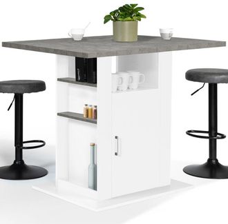 IDMarket Ilot central ugo 110 cm plateau effet béton et blanc avec rangements