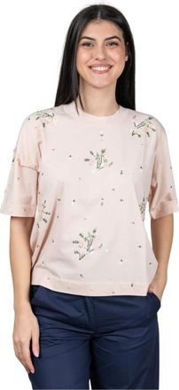 Seventy Femme, Tops, Rose, Taille: 42 FR T-shirt ras du cou en jersey brod&eacute;