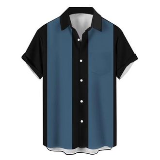 Generic DENGJIAMY Chemise hawa&iuml;enne &agrave; manches courtes pour homme, t-shirt ray&eacute; vertical, v&ecirc;tements d&eacute;contract&eacute;s pour les vacances, chemise boutonn&eacute;e, grande t