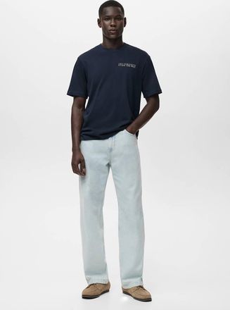 Mango T-shirt 100 % coton texte bleu indigo - Homme - S - MANGO MAN