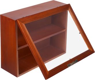 Lurrose Stabiler Holz Display Schrank mit Flip acryl tür Vintage Desktop Vitrine für Schmuck Handwerksstücke und Kleine Figuren Praktisches Regal für Sammlung