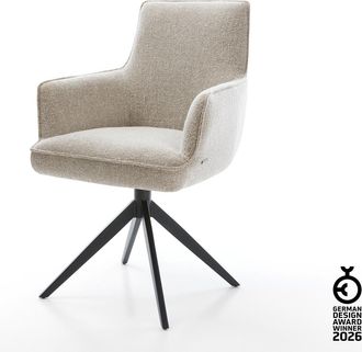 DELIFE Drehstuhl Heira-Flex mit Armlehnen Webstoff Soft Beige Kreuzgestell breit Schwarz 360&deg; drehbar Wippfunktion Taschenfederkern, Esszimmerst&uuml;hle