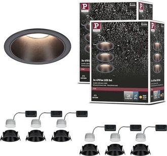Paulmann 5268 Kit spots encastrés LED Coin Lot de 6 IP44 88mm Coin 6x6W 6x470lm 230V dimmable 2700K noir mat