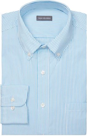 Van Heusen Herren Pinpoint Regular Fit Stripe Button Down Collar Dress Shirt Smokinghemd, Periwinkle, 41 cm Hals 86 cm-89 cm Ärmel