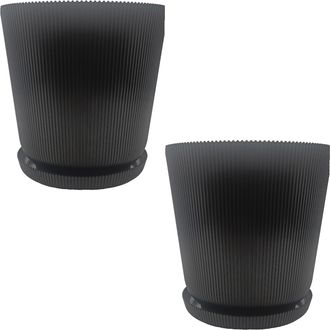 Relaxdays Blumentopf, 2er Set, Pflanztopf mit Untersetzer, Rillen, H x D: 20 x 20 cm, Kr&auml;utertopf, Kunststoff, schwarz