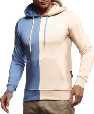 LEIF NELSON Herren Hoodie Pullover für Männer mit Kapuze Pulli Kapuzenpullover Slim Fit Longsleeve Sweatshirt Langarm LN8337 XXL Beige-Indigo