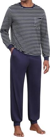 Ekouaer Ensembles De Pyjama Homme Col Rond Pyjamas Homme Chaud Hiver D&eacute;tente Doux Hauts Et Pantalons L&acirc;che Rayures Noires + Noires XL