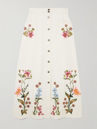 Valentino Garavani Jupe Longue En Jean &Agrave; Broderies Et &Agrave; Sequins - Cr&egrave;me