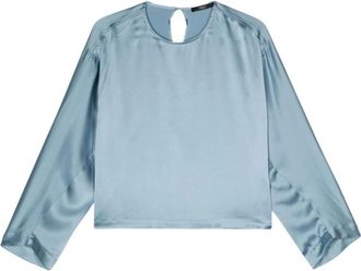 Seventy Femme, Blouses et Chemises, Bleu, Taille: 38 FR Chemise Courte en Satin