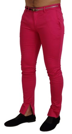 Dolce & Gabbana Mens Zipper Buckle Waist Trousers Pink Cotton Elastane