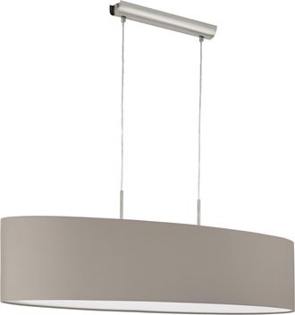 Eglo Pendellampe Pasteri, 2 flammige Textil Pendelleuchte, Hängeleuchte oval aus Metall in Silber und Stoff in Taupe, E27 Fassung, L 100 cm