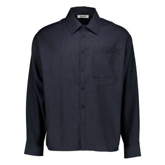 Olaf Hussein Homme, Chemises, Gris, Taille: S Wool Blend Boxy LS Shirt