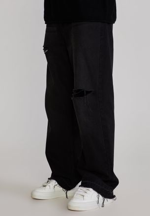 Siksilk Herren Gewaschene Schwarze Destroyed Loose Fit Jeans 38