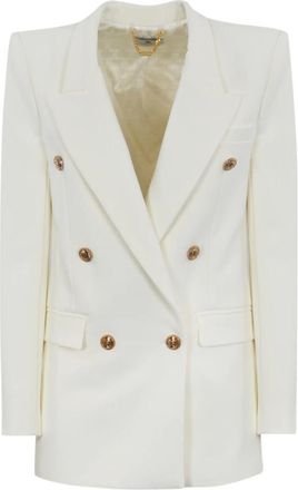 Elisabetta Franchi Femme, Vestes, Beige, Taille: 38 FR Veste Stretch Cr&ecirc;pe Ivoire avec Boutons Dor&eacute;s