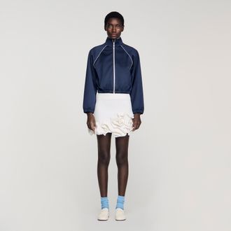 Sandro Blouson court satin&eacute; logo brod&eacute;