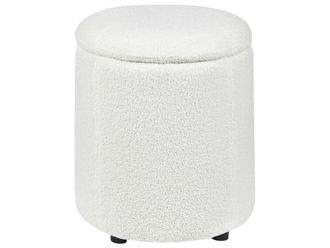 Beliani Eleganter Pouf aus Boucl&eacute; in Wei&szlig; mit praktischem Stauraum Maryland