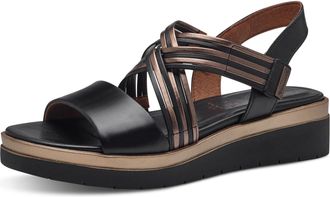 Tamaris Comfort Damen Sandalen flach aus Leder mit Klettverschluss, Schwarz (Black Metallic), 37 EU