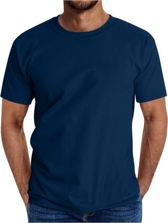 ORANDESIGNE T Shirt Herren Rundhals Kurzarm Tshirt Sommer Klassisches Basic T-Shirt A Dunkelblau XXL
