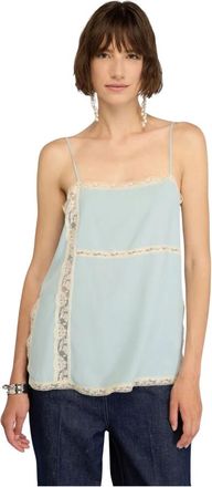 Semicouture Femme, Tops, Bleu, Taille: 36 FR Haut en cr&ecirc;pe &agrave; encolure carr&eacute;e