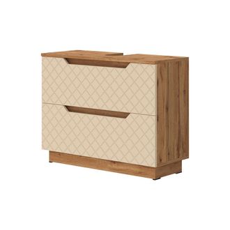 Vicco Waschbeckenunterschrank Lotta, Eiche/Kaschmir mit Kachelstruktur, 79.6 x 62.5 cm mit 2 Schubladen
