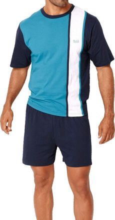 H.I.S kurzer Herren Pyjama (DE/NL/SE/PL, Numerisch, 48, 50, Regular, Regular, Navy - Türkis - Weiß)