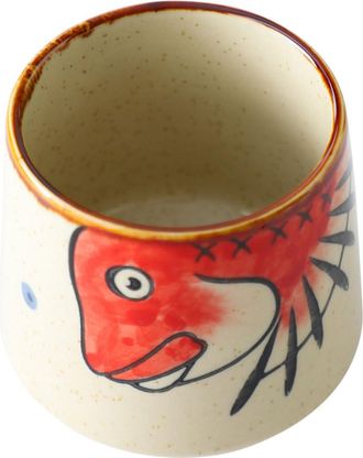 Healifty Japanische Keramik Teetasse ohne Henkel Hitzebest&auml;ndig mit Gro&szlig;em Fassungsverm&ouml;gen Sakebecher mit Handbemaltem Fisch Motiv Geeignet f&uuml;r Tee Kaffee Sak
