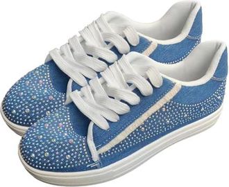 Generic Chaussures d&eacute;contract&eacute;es pour femme - Baskets &agrave; strass - Couleur unie - Chaussures de loisirs l&eacute;g&egrave;res et respirantes en toile &agrave; lacets - Baskets de ma