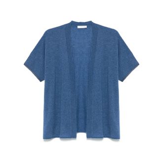 Le Tricot Perugia Blaue Offene Strickjacke mit Kurzen &Auml;rmeln - - Knitwear - Damen - Blau - 3XL