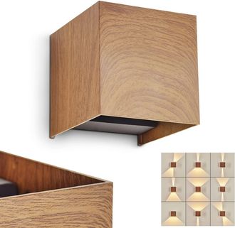 HOFSTEIN LED Au&szlig;enwandleuchte Tamarin, moderne Wandlampe aus Metall in Holzoptik f&uuml;r Terrasse/Eingangsbereich, LED 7 Watt (inkl.), 308 Lumen, 3000 Kelvin, vers