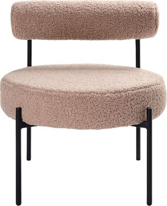 Beliani Sessel rund Boucl&eacute; beige Taupe niedrige Lehne Schwarze Metallbeine Retro Alpha
