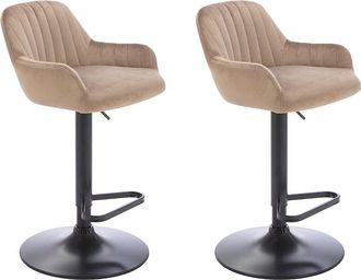 Vente-Unique Lot de 2 tabourets de bar en velours et m&eacute;tal noir - Hauteur r&eacute;glable - Beige - ELEANA