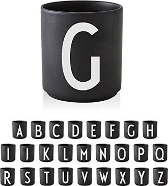 DESIGN LETTERS Porzellan Kaffeetassen A-Z | Schwarze Tassen f&uuml;r Weihnachten, Weihnachtsgeschenke Kleinigkeiten, Weihnachtsgeschenke f&uuml;r Frauen, M&auml;nner | Kaffeebecher