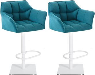 Clp 2er Set Barhocker Damaso Stoffbezug I Gepolsterte Barst&uuml;hle h&ouml;henverstellbar und drehbar I Tresenst&uuml;hle mit R&uuml;ckenlehne, Farbe:t&uuml;rkis, Gestell Farbe:w