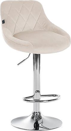 Clp Tabouret De Bar R&eacute;glable en Hauteur Lazio Velours I Chaise Haute Pivotante avec Dossier Et Repose-Pieds I Si&egrave;ge Rembourr&eacute;, Couleur:cr&egrave;me, Couleur du C