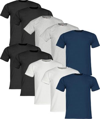 Fruit Of The Loom Heavy Cotton Tee Shirt 10er-Pack Herren, 4xSchwarz+2xWeiß+2xNavy+2xGrey, 3XL
