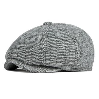 Generic B&eacute;rets for hommes, automne hiver, chapeau &eacute;pais et chaud, casquette vintage en laine Pour lautomne et lhiver(White Grey,XL 59-60CM)