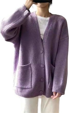 Generic Cardigan jaune &agrave; simple boutonnage pour femme avec col en V, violet, Taille Unique