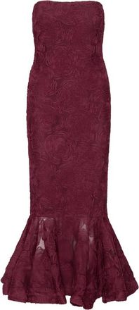 Rotate Flower Mesh Flounce Dress In Bordeaux