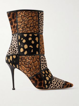 Manolo Blahnik Trulona 50 Ankle Boots Aus Kalbshaar Mit Animal-print Und Lederbes&auml;tzen In Patchwork-optik