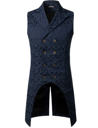 PARKLEES Herren Jacquard Gothisch Steampunk Zweireiher Smoking Slim Fit West Anzugweste SV11 Navy XXXL