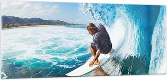 Arttor Panorama Bilder auf Glas 100x40cm Glasbild Surfen Surfer Ozean Welle Groß Wanddeko Bild im Glas Schlafzimmer Küche Wandbilder Dekoration Wohnzimmer Mo